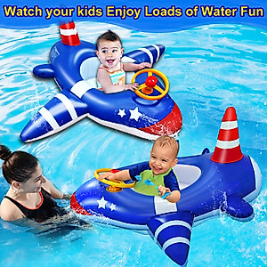 AMENON Toddler Pool Float with Safety Seat & Backrest, Large American Flag Airplane Swimming Pool Floats Kids Patriotic Summer Beach Toys Pool Floaties for Baby Toddlers Kids Age 1-4 Years