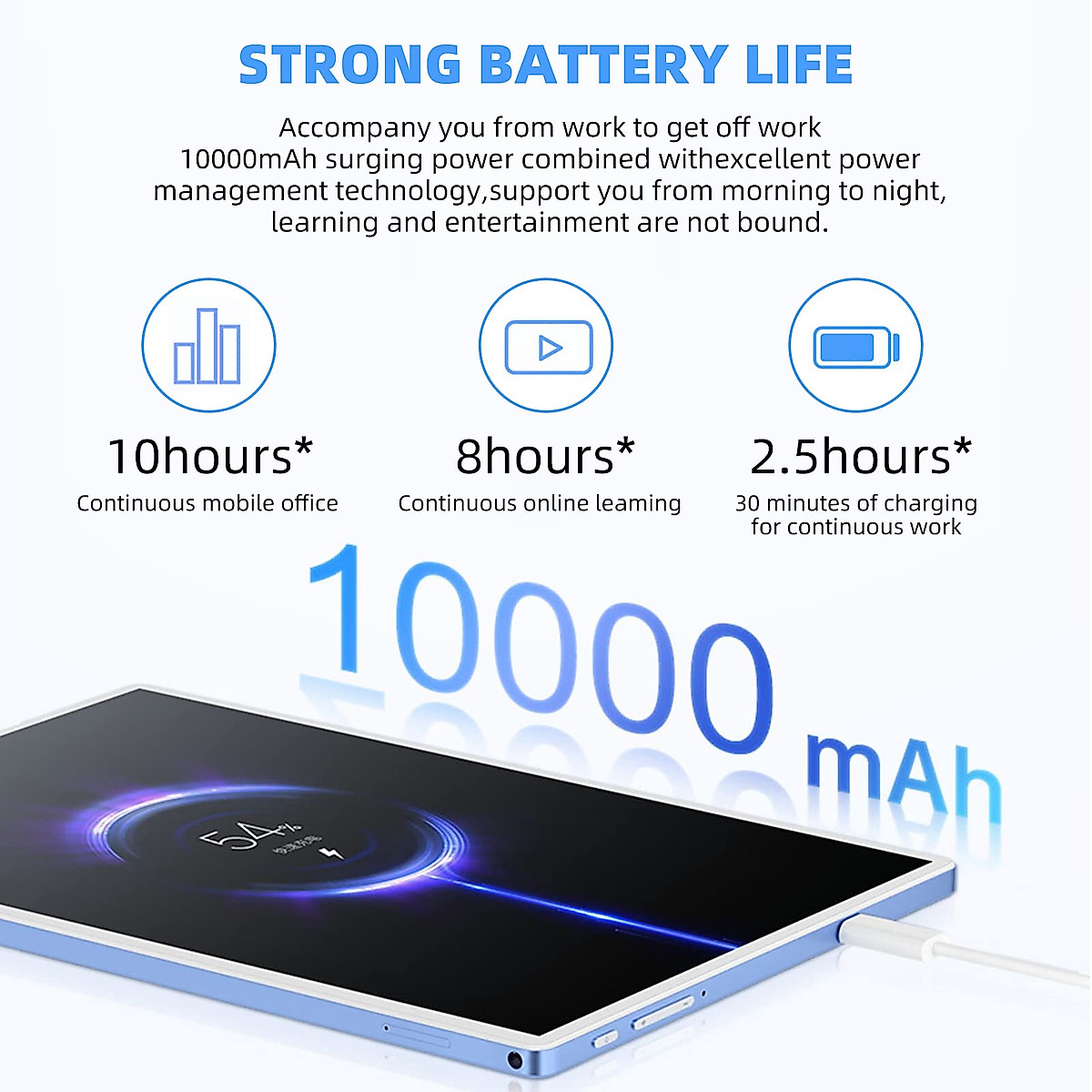 LNBEI Android Tablet 10 Inch - 4K WIfII Tablets Two-Channel Speakers Reading Tablet with Dual Cameras,X30 Flagship Chip,32GB Storage,HD Display,Bluetooth 5G WiFi Easy to Carry for Study,Work (White)