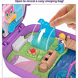 Polly Pocket Playset, Travel Toy with 2 Micro Dolls, Toy Boat & Surprise Accessories, Pocket World Owlnite Campsite Compact