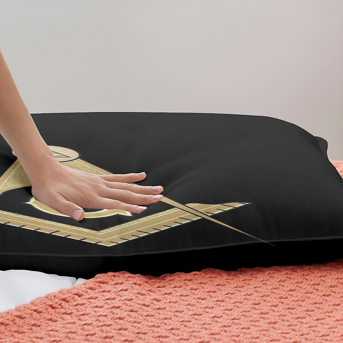 Bedding Sheet Bed Sets, Freemasonry Masonic Lodge Square and Compasses Soft 3-Pieces Duvet Cover Set Comfy 1 Comforter Cover & 2 Pillowcases for All Season King(90"×104")