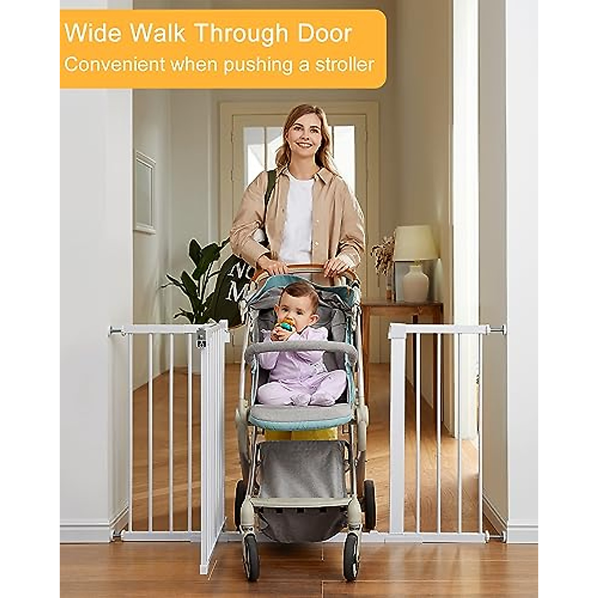 Mumeasy Baby Gate Extra Wide, 29.5"- 51.5" Pressure Mounted Dog Gate with Walk Through Door, Auto Close Pet Gate for Stairs,Doorways,House