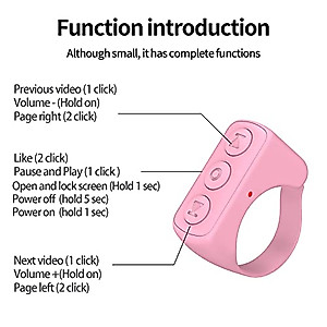 Vekesen TIK Tok Kindle App Bluetooth Remote Control Page Turner TikTok Remote Scrolling Ring clicker for iPhone iPad Camera Remote Shutter Selfie Button (Cherry Blossom Pink)