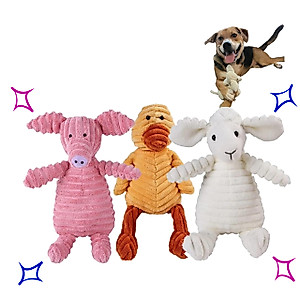 Adorable Plush and Squeaky Dog Chew Toys (3-Pack, Duck, Lamb, and Pig) - by Imbo Pets
