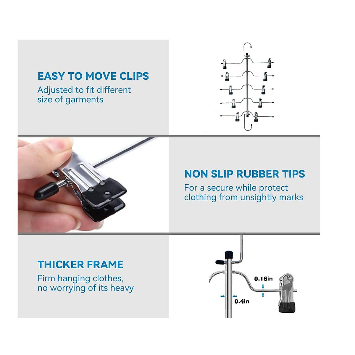 5 Tier Metal Skirt Hangers for Women, Pants Hanger Space Saving with Non Slip Adjustable Clips,Durable Heavy Duty Trouser Hangers for Jeans, Slacks, Shorts - 2 Pack