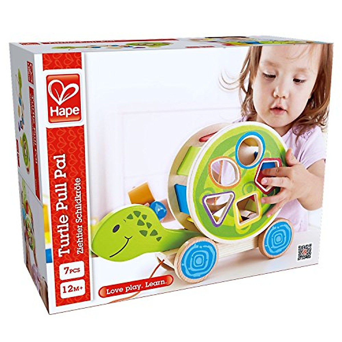 Hape Turtle Shape Sorter Wooden Toys Turtle Wooden Blocks Shape Sorter Pull Toys for Toddlers, Infant Shape Sorter Travel Toys