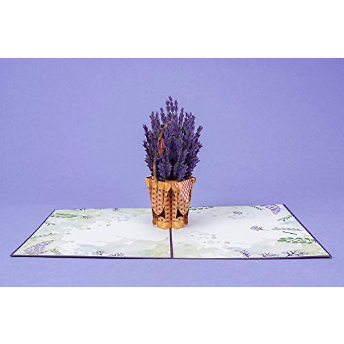 Paper Love 3D Pop Up Card, Lavender Basket, For Mothers Day, Valentines Day, Birthday, All Occasions - 5" x 7" Cover - Includes Envelope and Note Tag