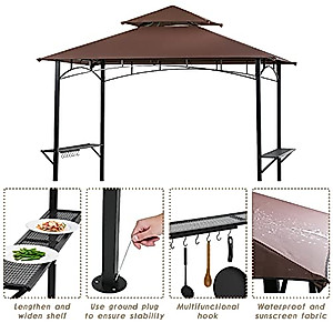 Grill Gazebo,8'x 5' BBQ Canopy,Double Tiered Grill Canopy Barbecue Gazebo for Outdoor Patio Backyard