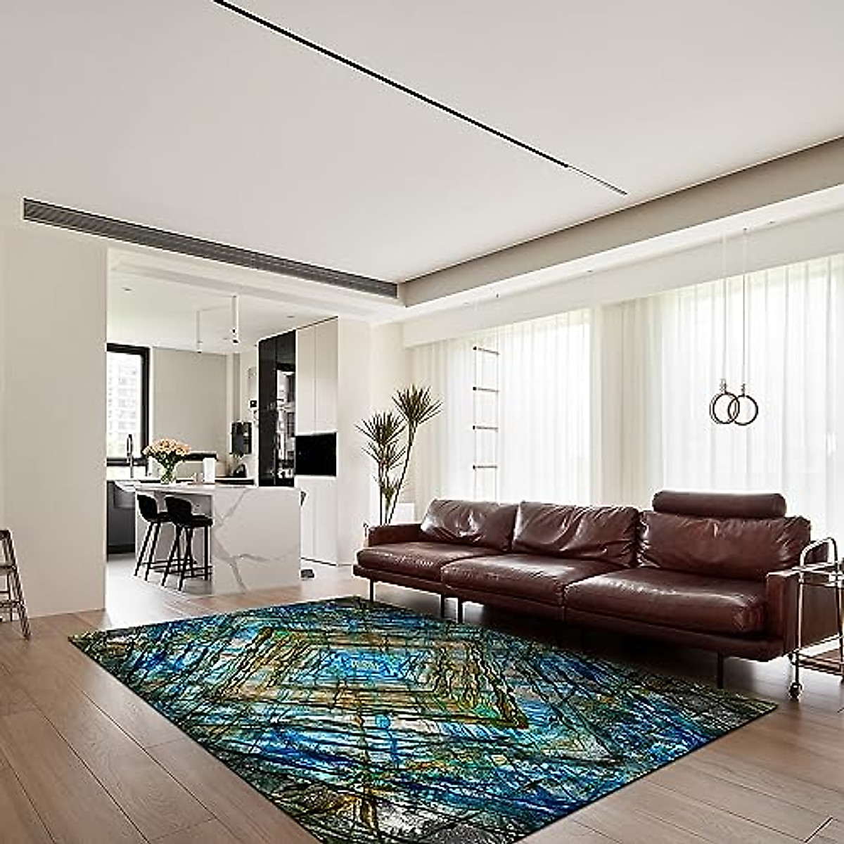 American Abstract Retro Living Room Decor Area Rugs, Diamond Pattern Geometric Design Bedroom Carpet, Low Pile Soft Machine Washable Non Slip Backing Interior Door Mat Pet Carpet Game Room-2ft x 3ft