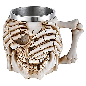Stainless Steel Skull Mug Viking Drinking Cup Perfect Halloween Decoration and Gift for Men - Beer Stein, Tankard, Coffee Mug, and Tea Cup in One