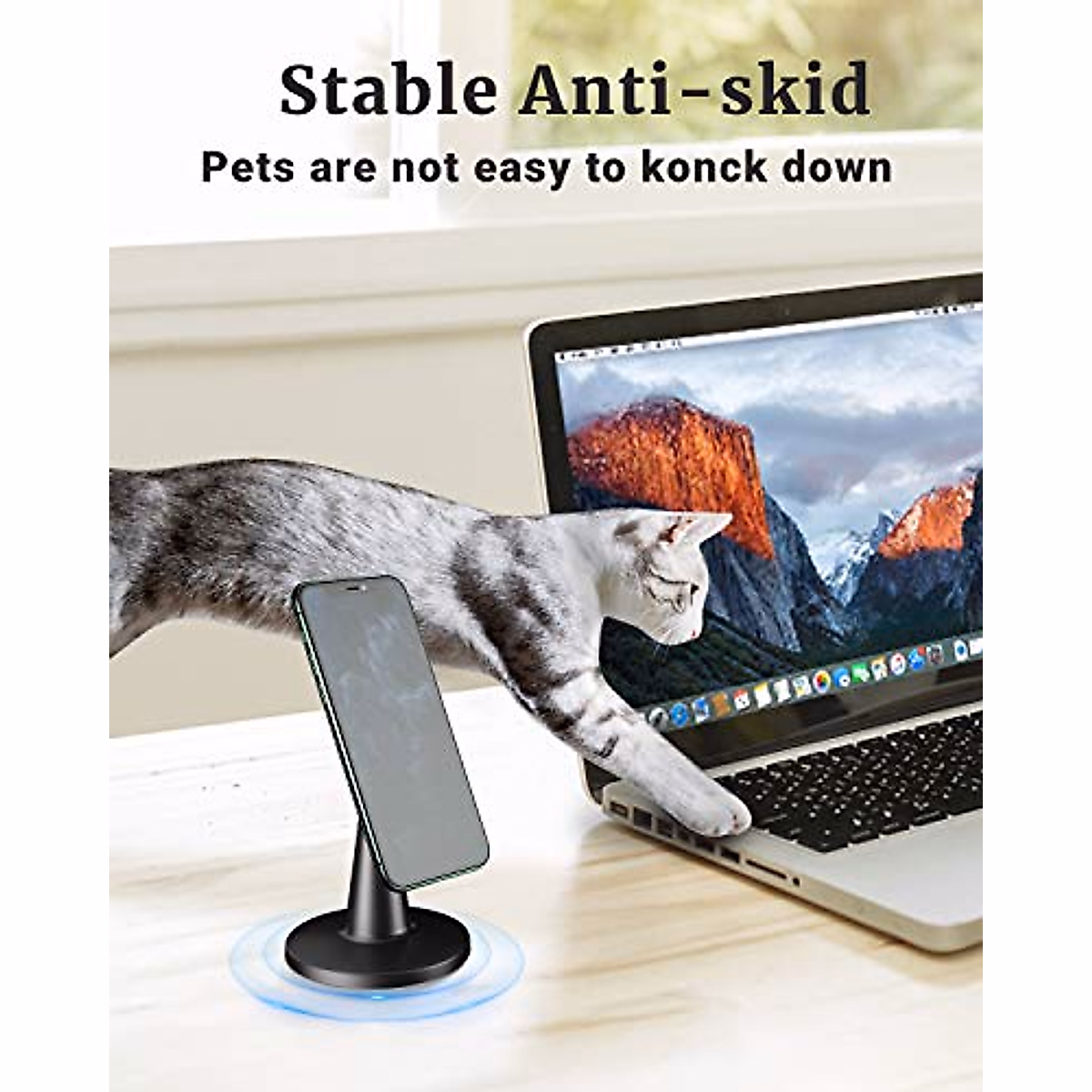 enGMOLPHY Magnetic Phone Stand Desk Magnet Desktop Cell Phone Holder, Office Desk Smartphone Stand for iPhone13/12Mini/13/12/13/12 Pro/12/11 Xs XR 8 X 7 6 6s and More, Black