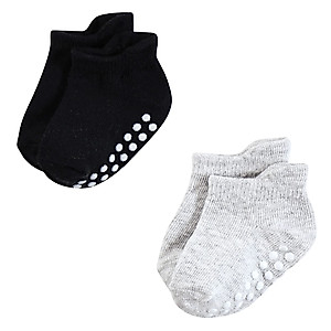 Hudson Baby Unisex Baby Non-Skid No-Show Socks, Pink Black, 6-12 Months