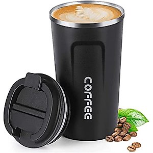 Insulated Coffee Mug with Lid, 18oz Vacuum Stainless Steel Tea Tumbler Cup, Durable Double Wall Leak-Proof Reusable Coffee Cup Thermos Mug for Travel Office School Party Camping (Black)