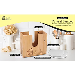 Bagel Slicer for Small and Large Bagels - Bamboo Bread Slicer w/Two Plastic Inserts & Non-Slip Silicone Pad - Adjustable Bagel Cutter Slicer - Moisture Resistant & Thick Base Bagel Holder for Slicing