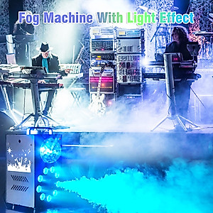 Fog Machine, 700W Smoke Machine with 3500 CFM Fog, 9 LED Colorful Lights and Disco Ball Light with Auto & Strobe Effect, Halloween Fog Machine with Remote Control for Stage Party DJ Concert Wedding