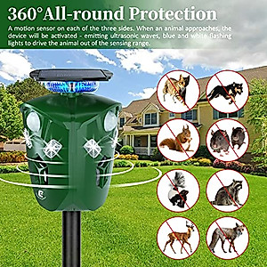 Redeo 360° Solar Animal Repeller with Motion Sensor Cat Repellent Outdoor Ultrasonic Deer Repellent Devices Waterproof Dog Deterrent for Yard, Repel Raccoon Skunk Out of Garden - USB Rechargeable