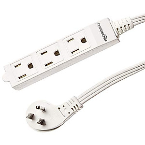 Amazon Basics 12-Foot 3-Prong Indoor Extension Cord Power Strip - Flat Plug, Grounded - 13 Amps, 1625 Watts, 125 VAC - 2-Pack, White