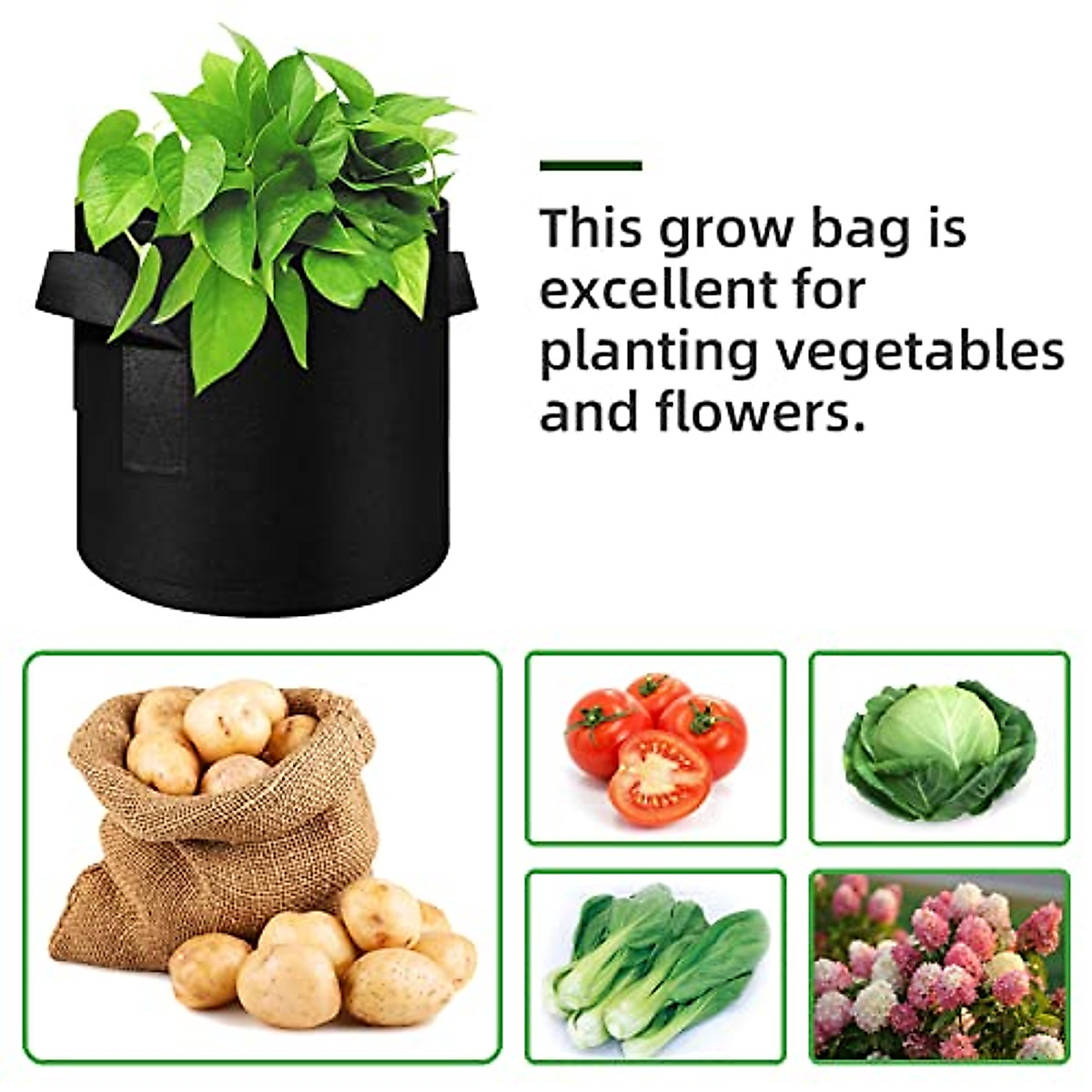 WHATWEARS 12-Pack 10 Gallon Plant Grow Bags, Thickened Nonwoven Fabric Pots with Handles, Vegetable Planter Bags Containers, Cloth Planters for Garden Vegetable/Flower/Plant/Fruits Outdoor (Black)