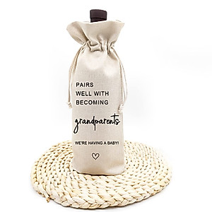 Pregnancy Announcement Wine Bag, Baby Announcement Wine Bags, Pairs Well With Becoming Grandparents Congratulations, Gift for New Grandpa Grandma New Baby - PAIRS WELL WITH BECOMING GRANDPARENTS