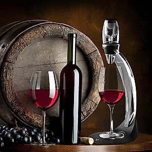 Vinturi Deluxe Essential Red Wine Pourer and Decanter Tower Stand Set Easily and Conveniently Aerates by The Bottle or Glass and Enhances Flavors with Smoother Finish, Black