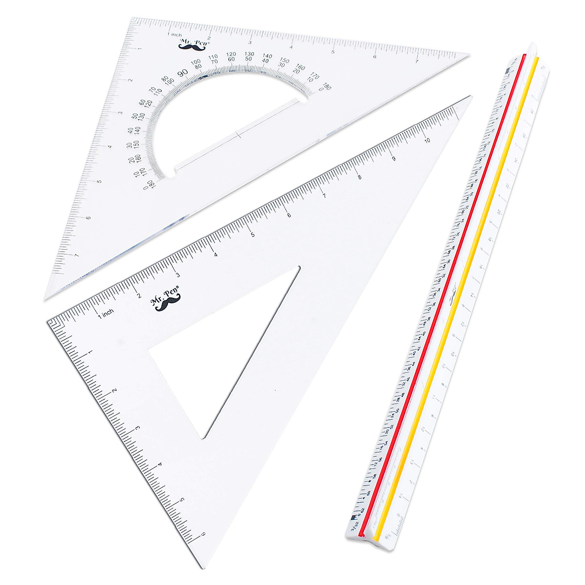 Mr. Pen Architectural Triangular Ruler Set with 12 Inch Triangular Scale, 11 Inch 30/60 and 8 Inch 45/90 Triangles
