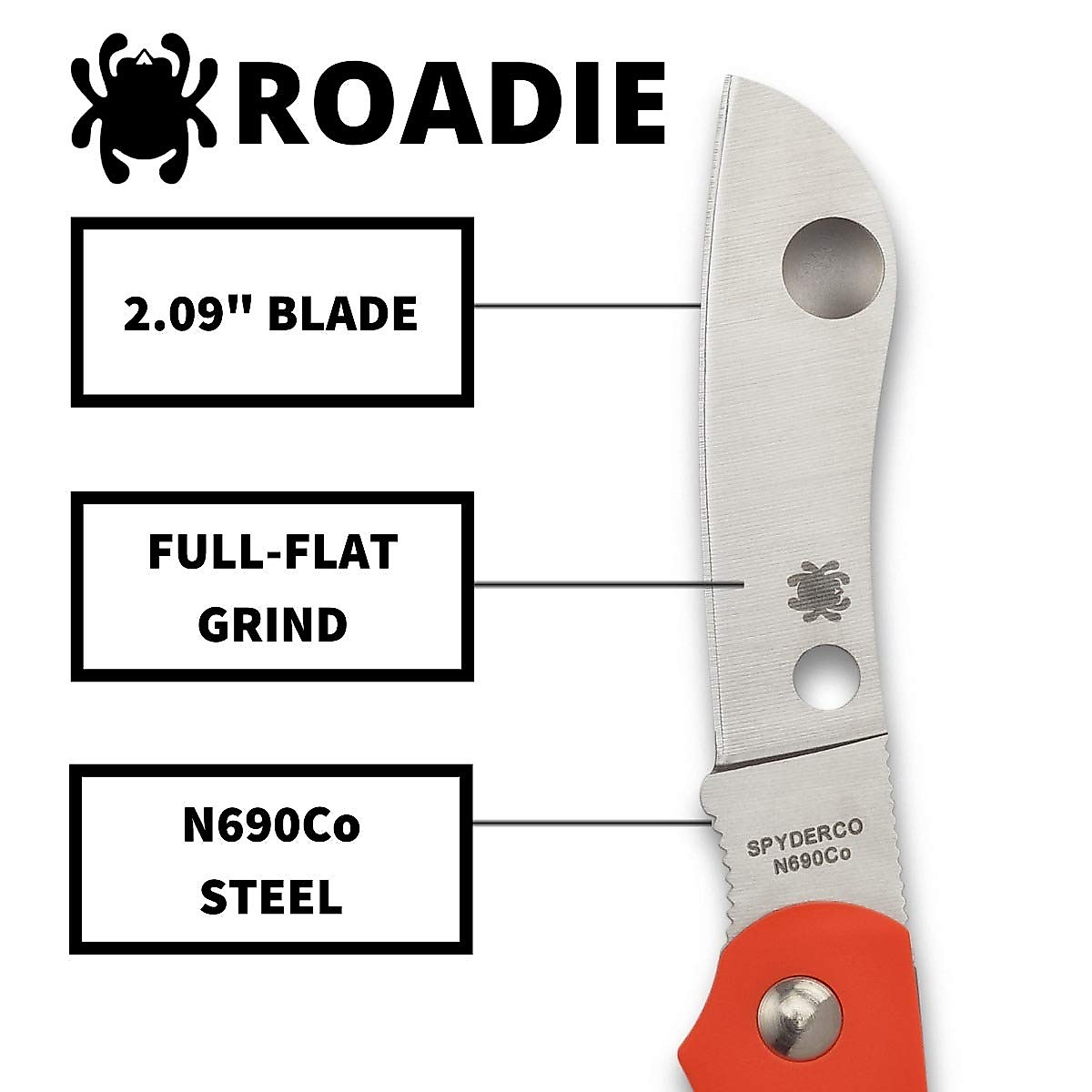 Spyderco Roadie Non-Locking Lightweight Knife with 2.09" N690Co Stainless Steel Blade and Durable Orange FRN Handle - PlainEdge - C189POR