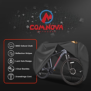 Comnova Bike Cover for 1 Bike - Outdoor Bike Cover for Stationary 1 Bike Waterproof Heavy Duty, 600D Bicycle Covers for Single eBike, Mountain Bike, Road Bike, Hybrid Bike, Beach Cruiser Bike Storage