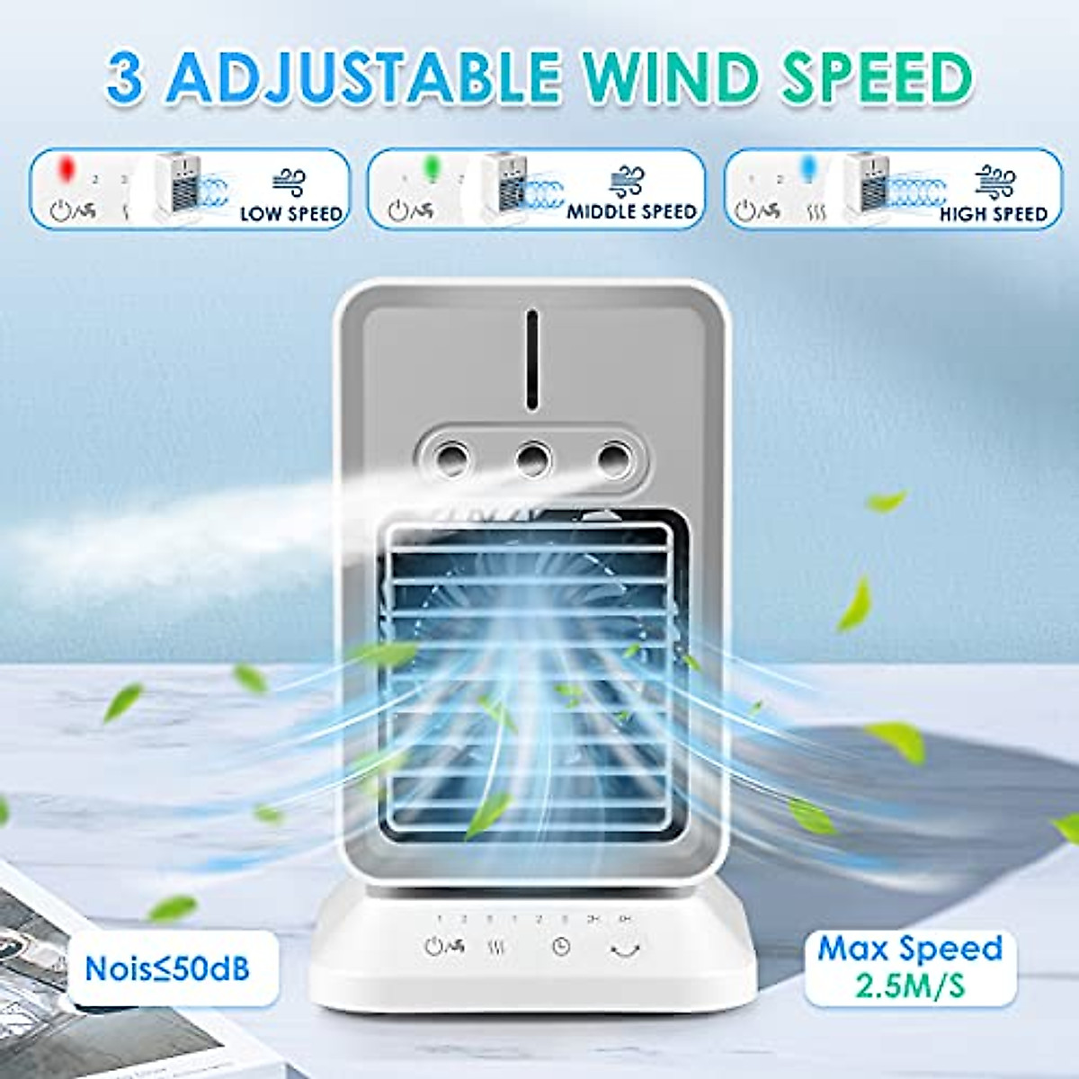 YiimDaifun Portable Air Conditioner, 2000mAh Rechargeable Atomization Fan (Timeable 2-4H), 90° Oscillation Cool Breeze Air Conditioner, Personal Space Cooler for Rooms, Offices, Campers, Indoor