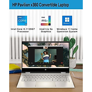 HP Pavilion x360 2-in-1 Convertible Laptop, 14" FHD Touchscreen, Intel Core i5-1135G7, 8GB RAM, 256GB SSD, College & Business Notebook, Fingerprint Reader, Webcam, Win 11 H, Bundle with JAWFOAL