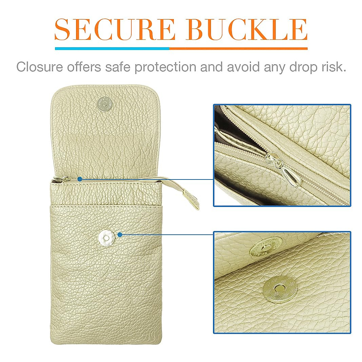 MINICAT Roomy Pockets Small Crossbody Bags Cell Phone Wallet Purses for Women(Gold)