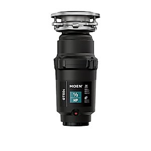Moen Prep Series Disposer 1/2 Horsepower Continuous Feed Garbage Disposal featuring Fast Track Technology, Power Cord Included, GT50C