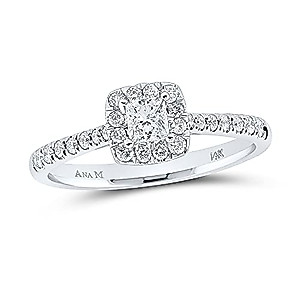 14kt White Gold Princess Diamond Halo Bridal Wedding Engagement Ring 1/2 Cttw