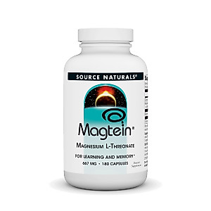 Source Naturals Magtein Magnesium L-Threonate, 667mg, Supports Focus, Mood, Healthy Memory, Cognitive Function - 180 Capsules