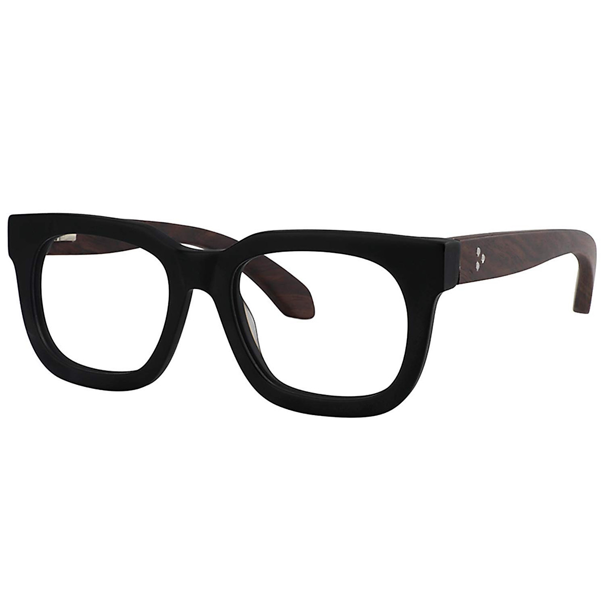 Zeelool Retro Thick Rectangle Glasses Frame for Men, Wood Arm Acetate Frame Rim with Non-prescription Clear Lens Sam FP0432-01 Black