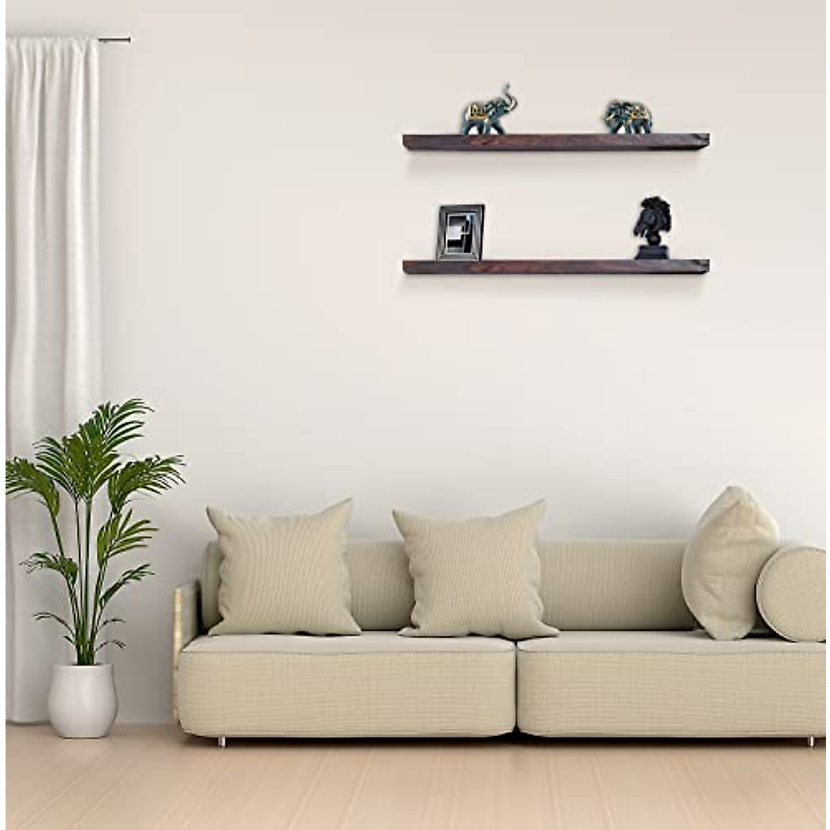 YYWUOJJ Rustic Wood Floating Shelves for Wall Decor Farmhouse Hanging Wall Shelves for Bathroom Kitchen Living Room Bedroom, Set of 4 Walnut 24 Inch