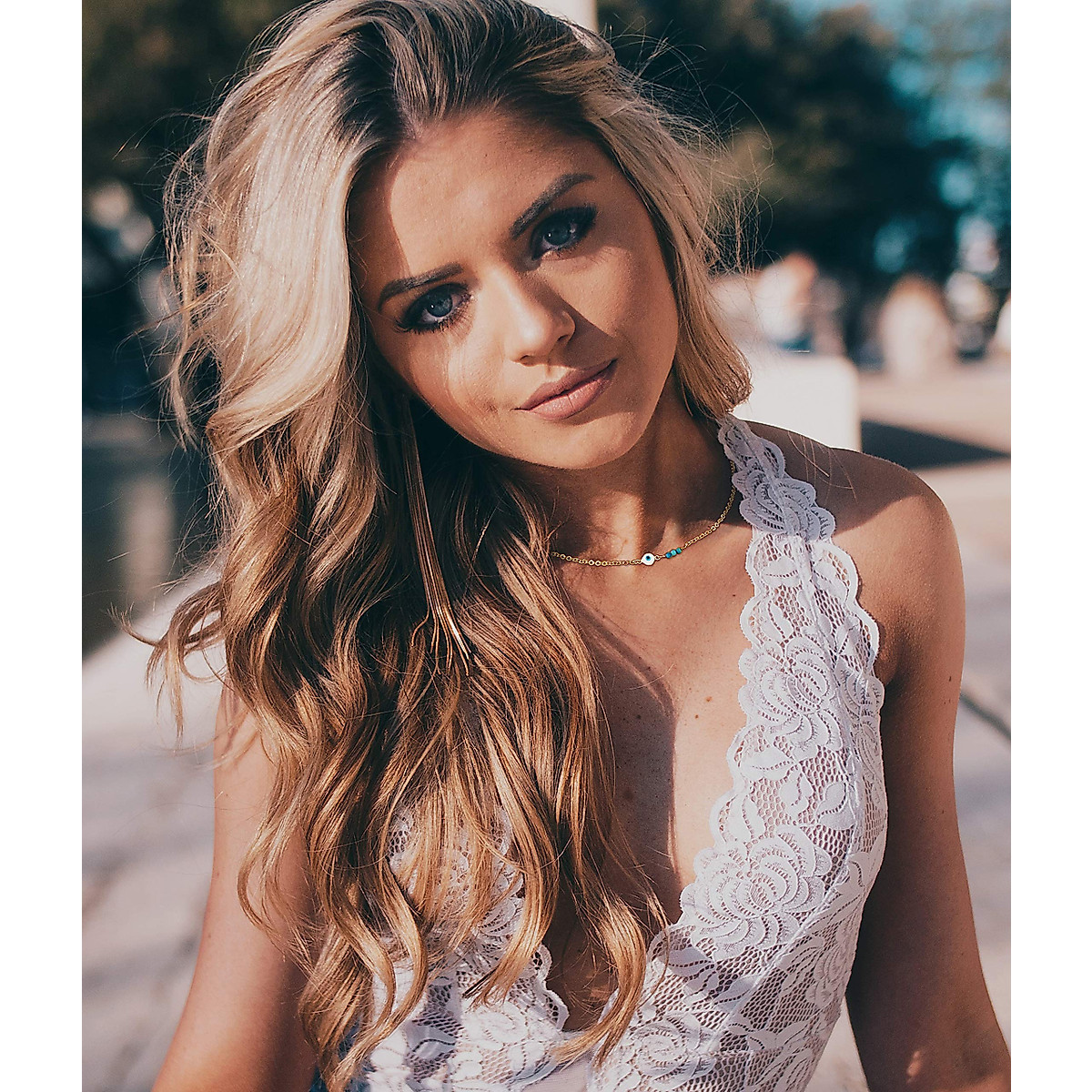 VACRONA Gold Choker Necklace for Women 14K Gold Plated Evil Eye Choker Delicate Long Gold Cuban Link Chain Green Cubic Zirconia Trendy Necklaces Jewelry Gift