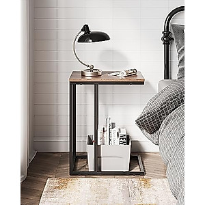 WLIVE Side Table, C Shaped End Table for Couch, Sofa and Bed, Large Desktop C Table for Living Room, Bedroom, Brown