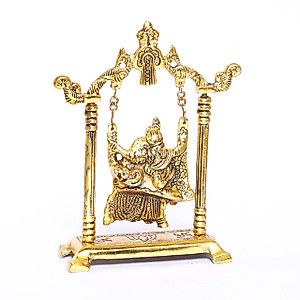 Prince Home Decor & Gifts Metal Gold Plated Radha Krishna Idol on Jhula Idol Statue Showpiece Figurine for janmashtami Janmashtami jhula GiftMandir Pooja Murti (Size 7.5 x 5 Inches)