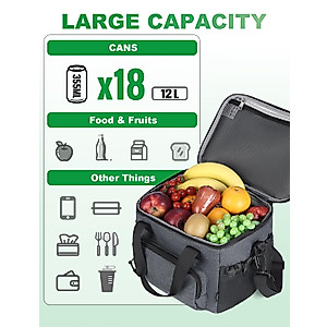 F40C4TMP Lunch Box for Men, Insulated Lunch Bag Large Adults, 12L Reusable Black Lunchbox Cooler Bag for Work Picnic School