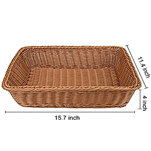 Yarlung 2 Pack Poly Wicker Woven Bread Basket, 16 Inch Rectangular Fruit Baskets Food Serving Holders for Vegetables, Home, Kitchen, Restaurant, Outdoor, Imitation Rattan Brown