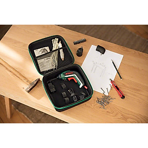 Bosch Home and Garden IXO Battery Screwdriver Set Angle and Eccentric Accessories, 10 Bits, USB Charger, Foam Case, 3.6 V, 1.5 Ah, Black, Green, Red