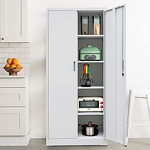 YEEZER Metal Storage Cabinet with Locking Doors and Shelves, 71" Large Garage Locker with 4 Adjustable Shelves, Steel File Cabinet for Office, Garage, Home & Pantry (White)