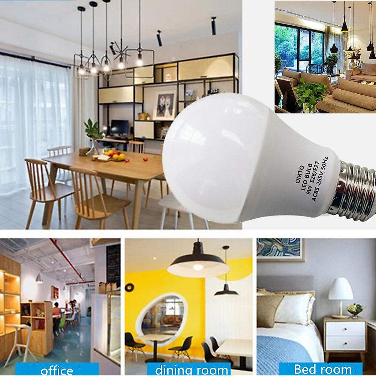 OMTO E26/E27 A19 LED Frosted Light Bulb 9W (60W Equivalent) White (6000K) 85-265V (White, 10pcs)