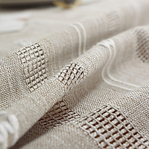 Gernaice Rustic Stripe Embroidered Tablecloth Heavy Rectangle Tassel Cotton Linen Table Cloth Wrinkle Free Washable Table Cover for Kitchen Dinning Party Holiday Brown 55x86 Inch