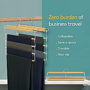 Pants Hangers Space Saving Wood Pant Hangers Multi Functional Pants Rack Non Slip Folding Pant Hangers with 360-Rotating Swivel Hook, for Pants Jeans Scarf Trouser Tie Towel Pack of 2