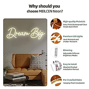 Dream big Neon Sign For Wall Decor, Neon Lights for Bedroom Led Signs, Dream Led Neon Signs For Birthday Gifts, Bar Restaurant Party Art Wall Decorative 23.2 * 7.6 Inch