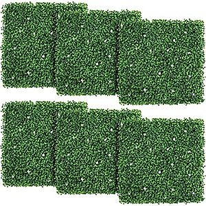 Topeakmart Artificial Boxwood Panels with Little White Flowers, Boxwood Greenery, Privacy Hedge Screen UV Protected for Home Garden Office Patio Wedding Parties Indoor Outdoor Wall Decor 20x20 6PCS