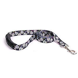 Yellow Dog Design Sugar Skulls Black EZ-Grip Dog Leash-with Comfort Handle-Small/Medium-3/4 and 5 feet (60")