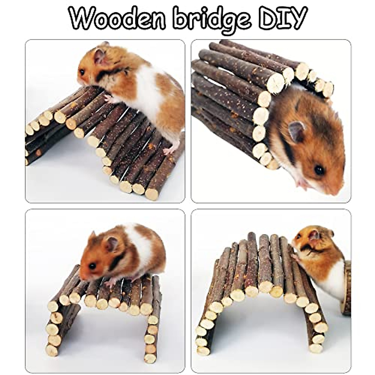 Hamiledyi Wooden Ladder Bridge, Mouse Rest Play Hiding Toy, Rodents Wooden House Guinea Pig Climbing Ladder Chews Toy for Small Animals Rat Syrian Hamster Squirrel Chinchilla Hedgehog3PCS