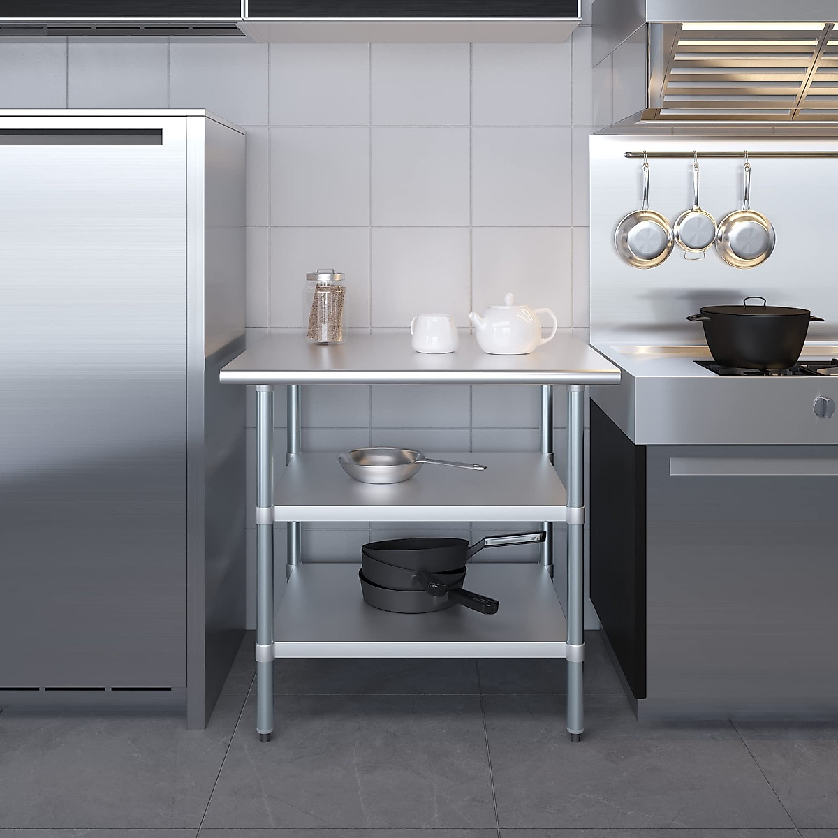 36" Long X 30" Deep Stainless Steel Work Table with 2 Shelves | Metal Food Prep Station | Commercial & Residential NSF Utility Table