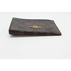 Coach Signature C Mini Skinny ID and Coin Case with Attached Key Ring (Brown/Black/Gold)